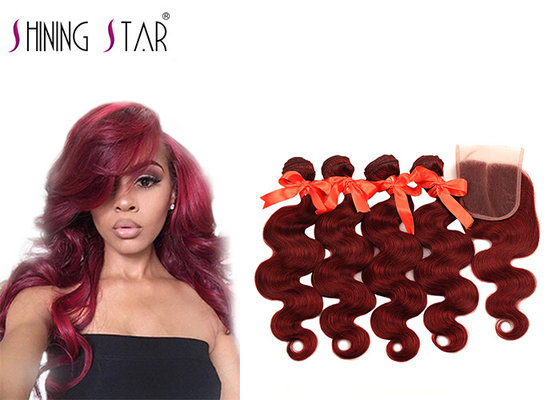 Unprocessed Human Hair Bundles Body Wave 99J Color 4 Bundles With Lace Closure