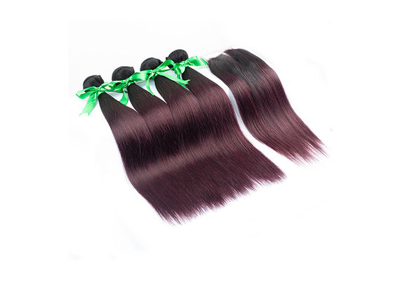 Wine Red Hair Bundles With Closure 4Pcs Ombre Burgundy Bundles With Closure