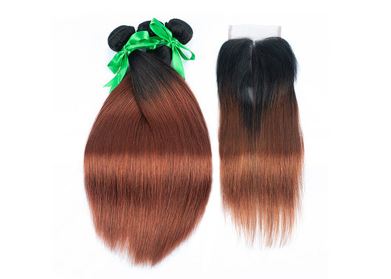 Straight Human Hair Bundles With Closure Color 1B33 Hair Weave Ombre Dark Roots
