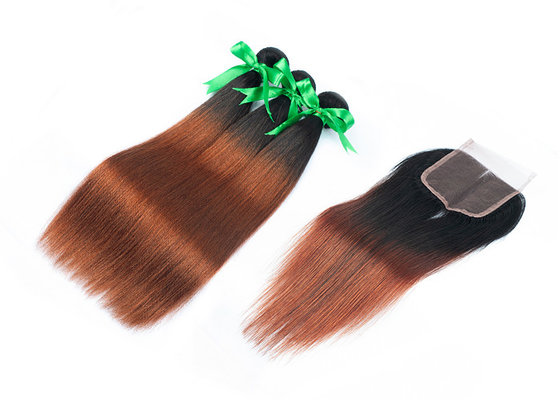 Brazilian Hair Bundles With Closure Ombre Dark Roots Color 1B 33 Straight Hair Weave