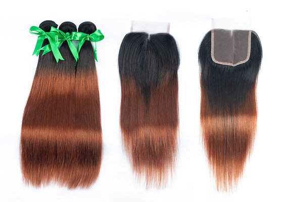 Brazilian Hair Bundles With Closure Ombre Dark Roots Color 1B 33 Straight Hair Weave