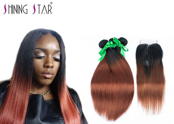 Brazilian Hair Bundles With Closure Ombre Dark Roots Color 1B 33 Straight Hair Weave