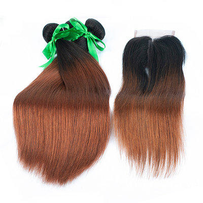 Ombre Dark Roots Indian Hair Bundles With Closure No Chemical Process
