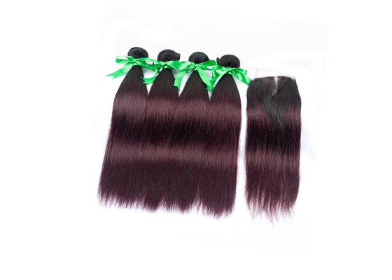 Burgundy Brazilian Hair 4 Bundles With Closure Remy 100 Human Hair