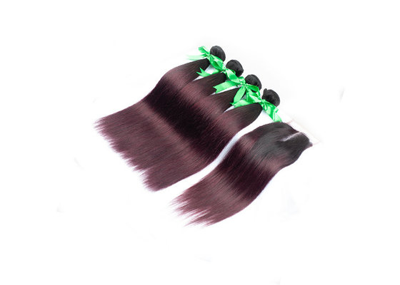 Burgundy Brazilian Hair 4 Bundles With Closure Remy 100 Human Hair