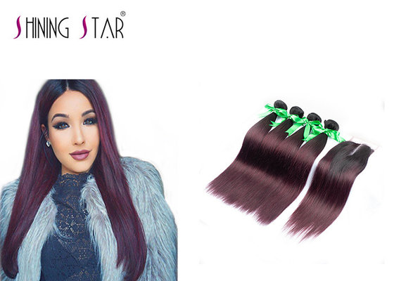1B Burgundy Peruvian Virgin Hair Bundles , Soft Peruvian Straight Hair 4 Bundles