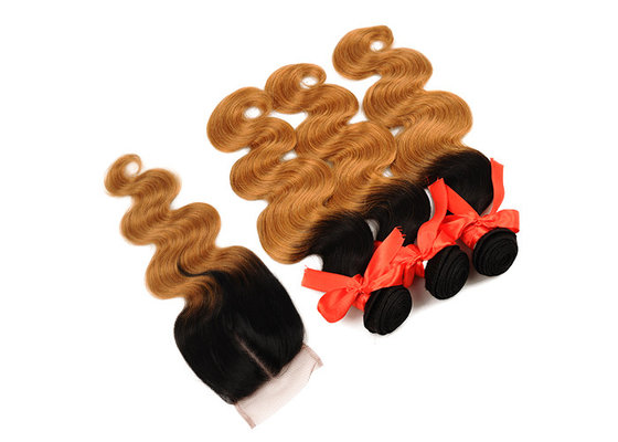 Swiss Lace Ombre Body Wave Weave / Blonde 1B 27 Non Remy Hair Extensions