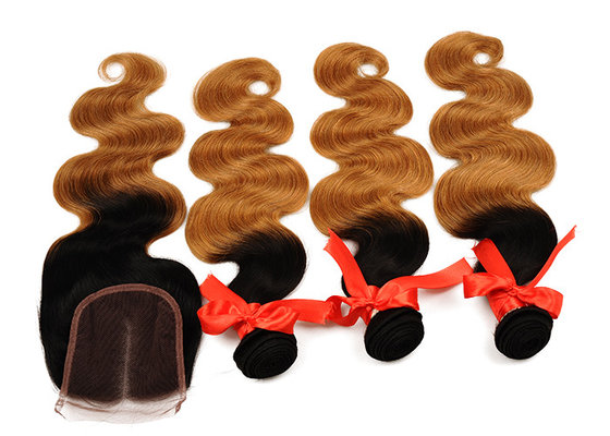 Swiss Lace Ombre Body Wave Weave / Blonde 1B 27 Non Remy Hair Extensions