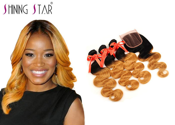 Blonde #1B27 Color Human Hair Bundles With Closure Body Wave Hair Extensions