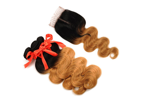 Blonde #1B27 Color Human Hair Bundles With Closure Body Wave Hair Extensions