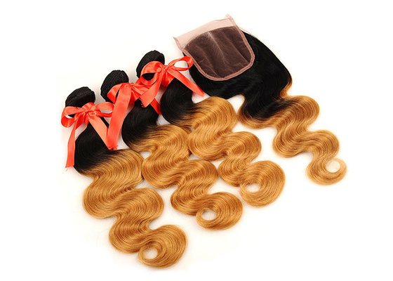 Blonde #1B27 Color Human Hair Bundles With Closure Body Wave Hair Extensions