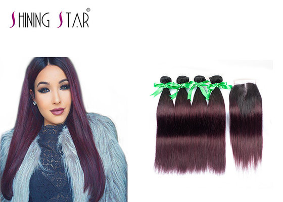 100% Malaysian Straight Weave Bundles / 1BBug Human Hair Extensions With Closure