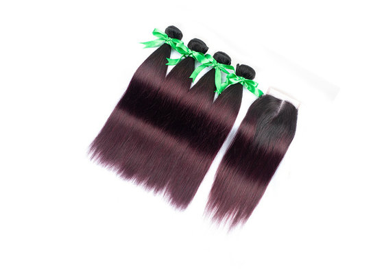 1B 99J Indian Straight Human Hair Weave / Middle Part Indian Remy Hair Bundles