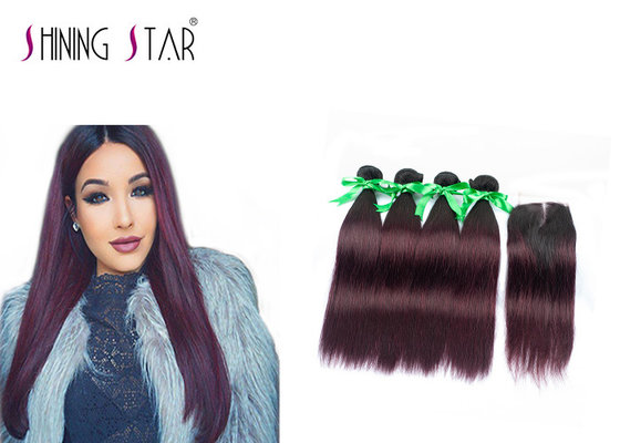1B 99J Indian Straight Human Hair Weave / Middle Part Indian Remy Hair Bundles