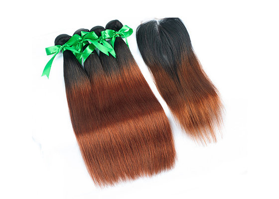 Ombre 1B/33 Blonde Color Brazilian Hair Weave Bundles With Closure Nonemy Hair