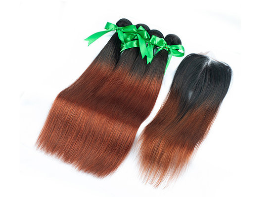 Ombre 1B/33 Blonde Color Brazilian Hair Weave Bundles With Closure Nonemy Hair