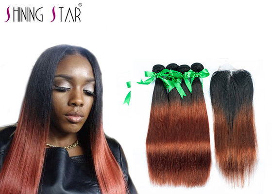 Ombre 1B/33 Blonde Color Brazilian Hair Weave Bundles With Closure Nonemy Hair