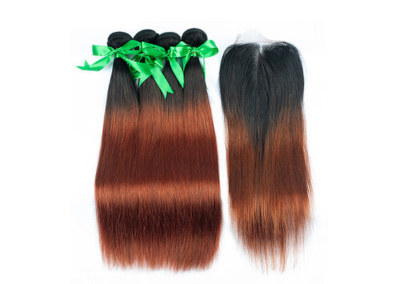 1B 33 Virgin Peruvian Hair Bundles With Closure / 4 PCS Ombre Peruvian Hair