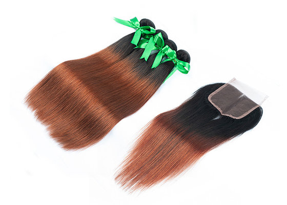 1B 33 Virgin Peruvian Hair Bundles With Closure / 4 PCS Ombre Peruvian Hair