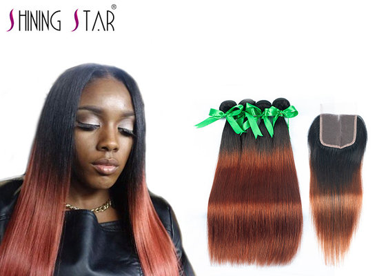 1B 33 Virgin Peruvian Hair Bundles With Closure / 4 PCS Ombre Peruvian Hair