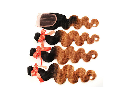 Body Wave Hair Extensions Human Hair 3 Bundles With Closure Color #1B30