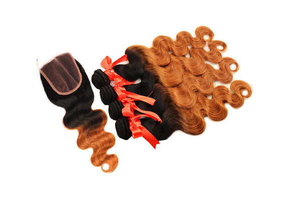 4 Bundles With Closure #1B30 Color Remy Body Wave Human Hair Blonde Hair Weave