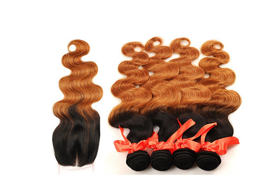 4 Bundles With Closure #1B30 Color Remy Body Wave Human Hair Blonde Hair Weave