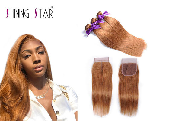 Gold Blonde Malaysian Hair Bundles Straight With Lace Closure No Shedding