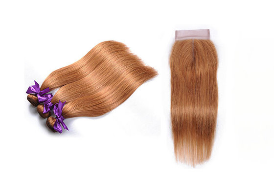Gold Blonde Malaysian Hair Bundles Straight With Lace Closure No Shedding