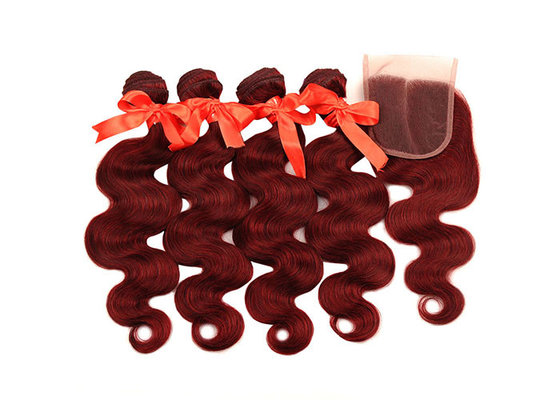 No Tangle Body Wave Indian Hair Bundles With Closure 99# Color Remy 4'*4'