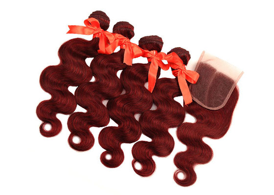 No Tangle Body Wave Indian Hair Bundles With Closure 99# Color Remy 4'*4'