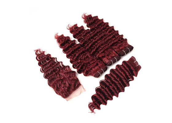 4 Pcs Brazilian Deep Wave Curly Hair / 99J Deep Wave Weave With Closure