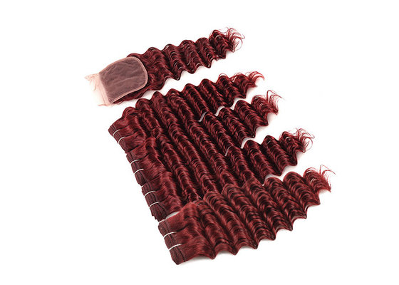 4 Pcs Brazilian Deep Wave Curly Hair / 99J Deep Wave Weave With Closure