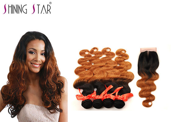 4 Bundles With Closure #1B30 Color Remy Body Wave Human Hair Blonde Hair Weave