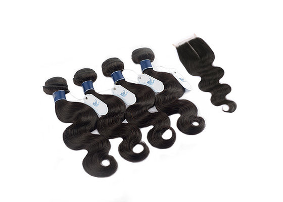 Double Drawn Unprocessed Body Wave Human Hair Weave With Closure 10-26 Inch