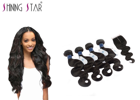 4 Bundles Unprocessed Remy Hair Extensions Weave With Closure No Bad Smell