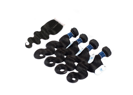 4 Bundles Unprocessed Remy Hair Extensions Weave With Closure No Bad Smell