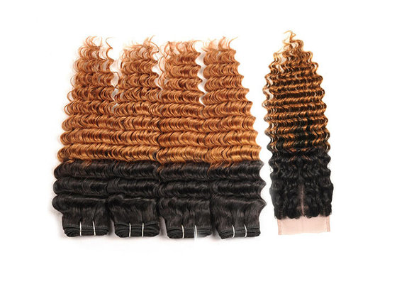 Beautiful 4 Bundles Of Brazilian Deep Wave / 1B30 Deep Wave Bundles With Closure