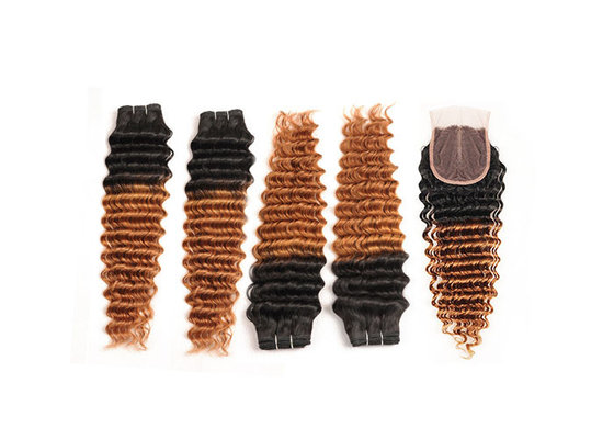 4 Bundles Peruvian Deep Wave Bundles , Blonde 100 Human Hair Curly Weave