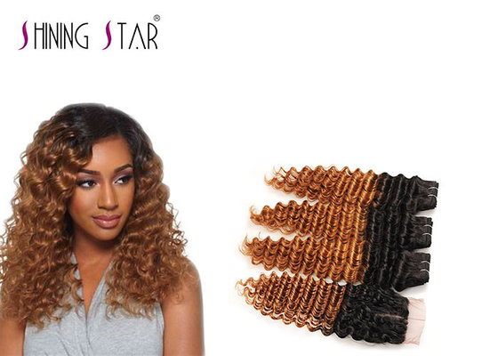 Unprocessed Virgin Brazilian Hair 3 Bundles With Closure 1B 30 Blonde Deep Wave Human Hair Weave