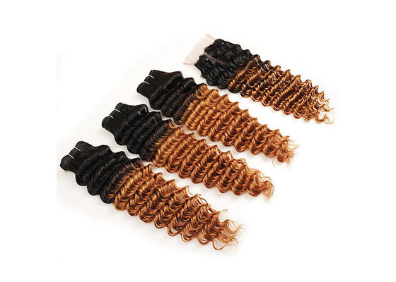 Unprocessed Virgin Brazilian Hair 3 Bundles With Closure 1B 30 Blonde Deep Wave Human Hair Weave