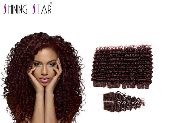 Soft Unprocessed Brazilian Hair Bundles / Burgundy Brazilian Virgin Remy Hair Deep Wave