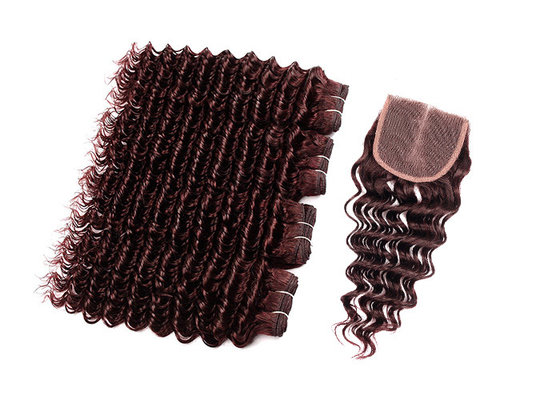 Soft Unprocessed Brazilian Hair Bundles / Burgundy Brazilian Virgin Remy Hair Deep Wave