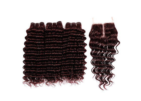 Unprocessed Remy Human Hair Weave , Burgundy 3 Bundles Of  Deep Wave