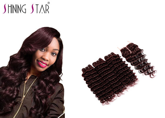 Unprocessed Remy Human Hair Weave , Burgundy 3 Bundles Of  Deep Wave