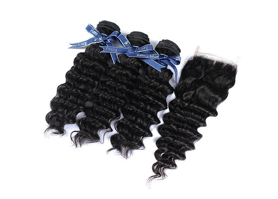 Virgin Remy Deep Wave Hair Bundles With Closure Natural Color 10-26 Inch