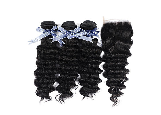 Virgin Remy Deep Wave Hair Bundles With Closure Natural Color 10-26 Inch