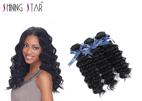 3 Bundles Virgin Deep Wave Brazilian Hair / Natural Black Remy Hair Weave