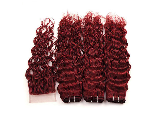Non Remy Water Wave Weave Human Hair / Red Water Wave Weave With Closure