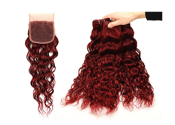 Non Remy Water Wave Weave Human Hair / Red Water Wave Weave With Closure